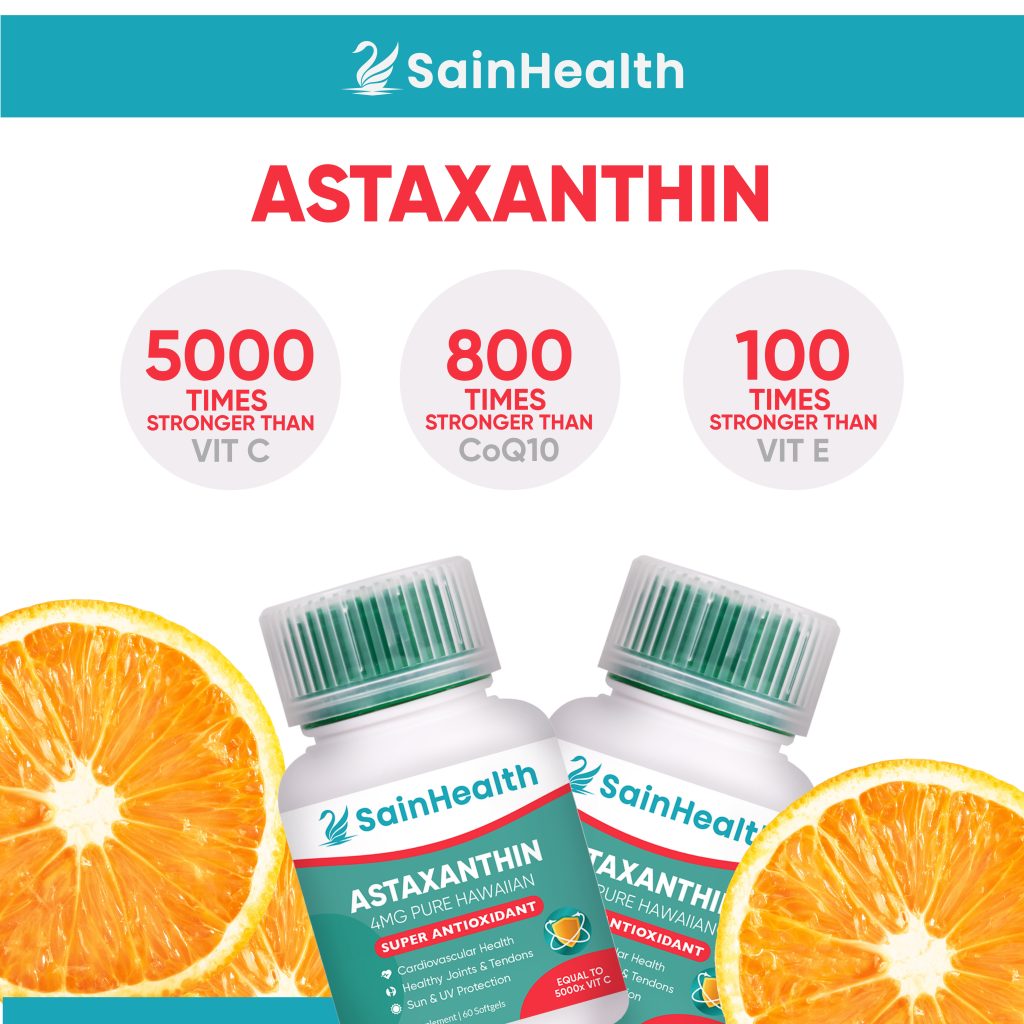 SainHealth Astaxanthin 4mg Pure Hawaiian (Powerful Antioxidant), 60 ...