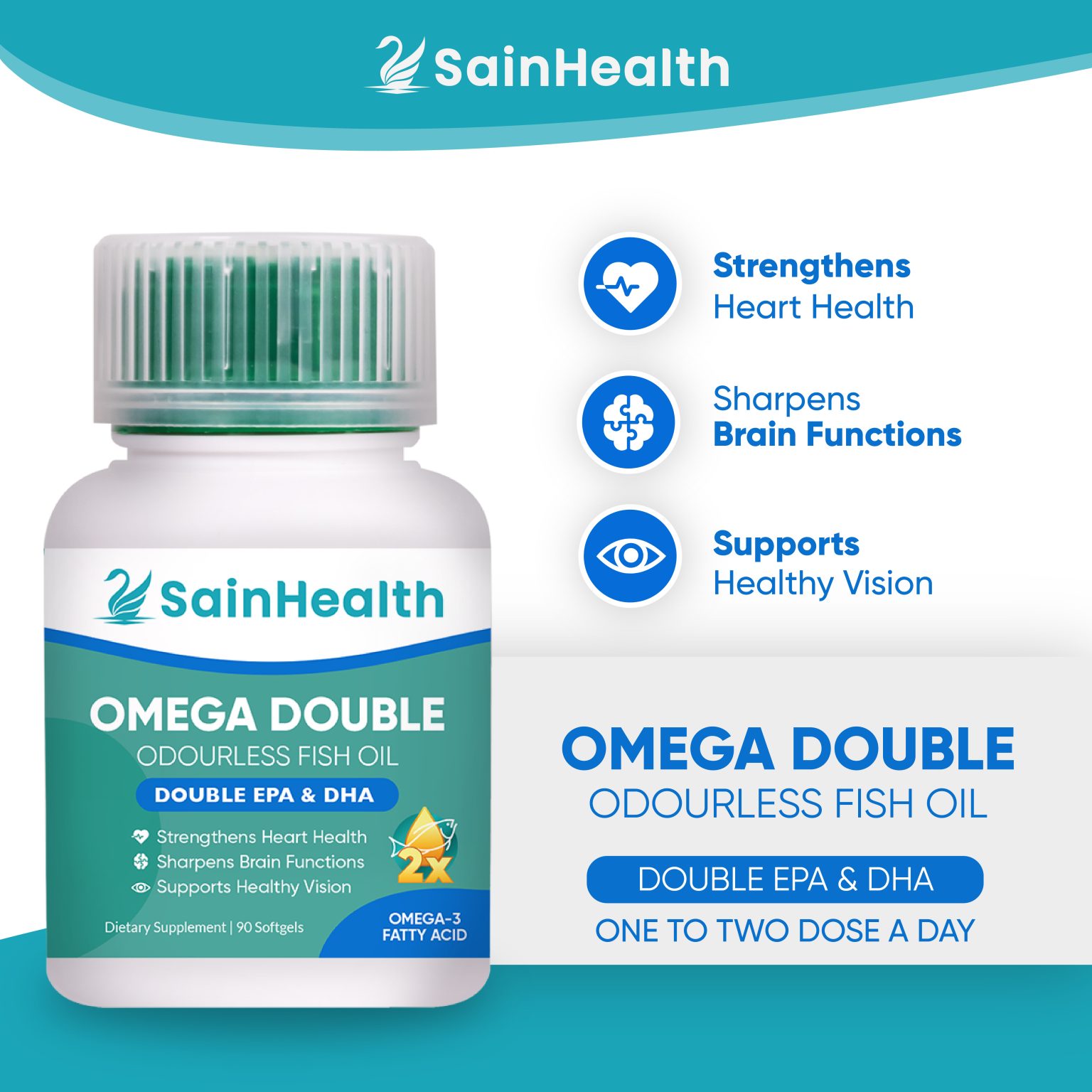 SainHealth Omega Double Odourless Fish Oil - Natural Vitamin E Omega 3 ...