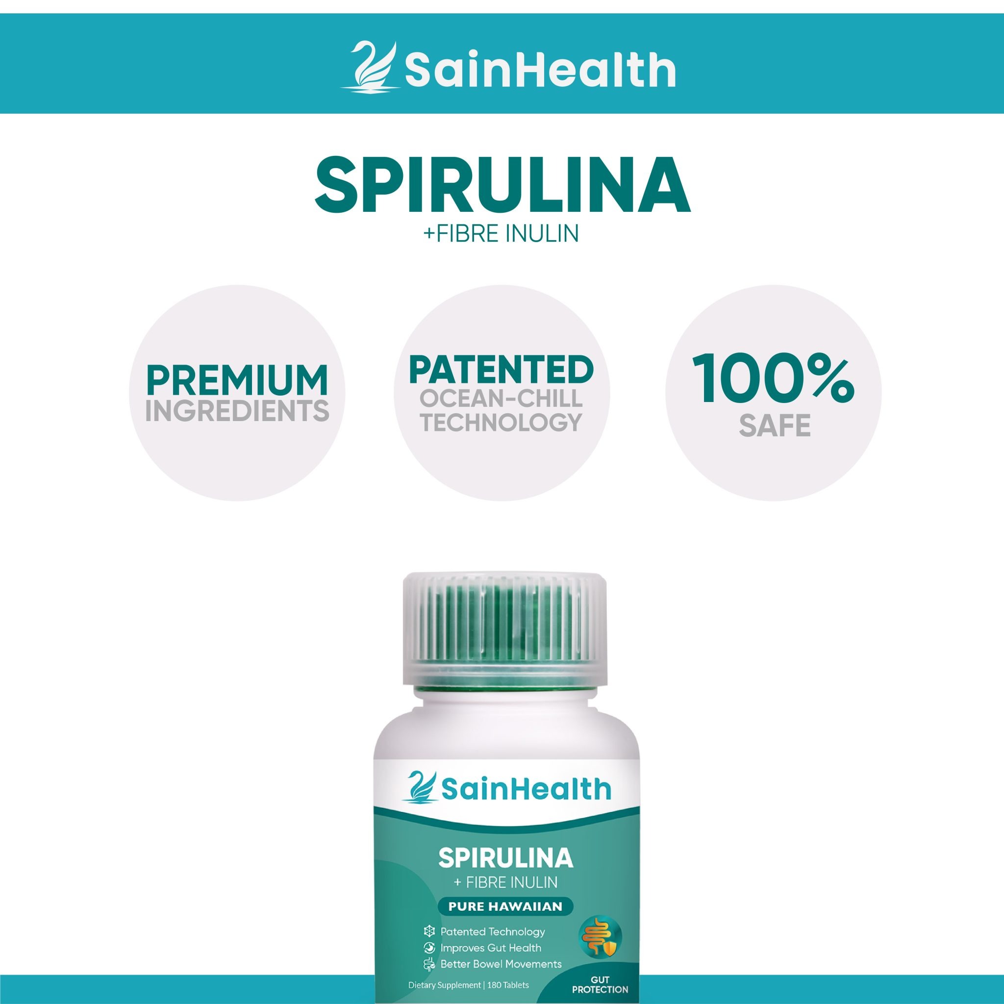 SainHealth Spirulina + Fibre Inulin, 180 Tablets - Superfood Vitamin ...