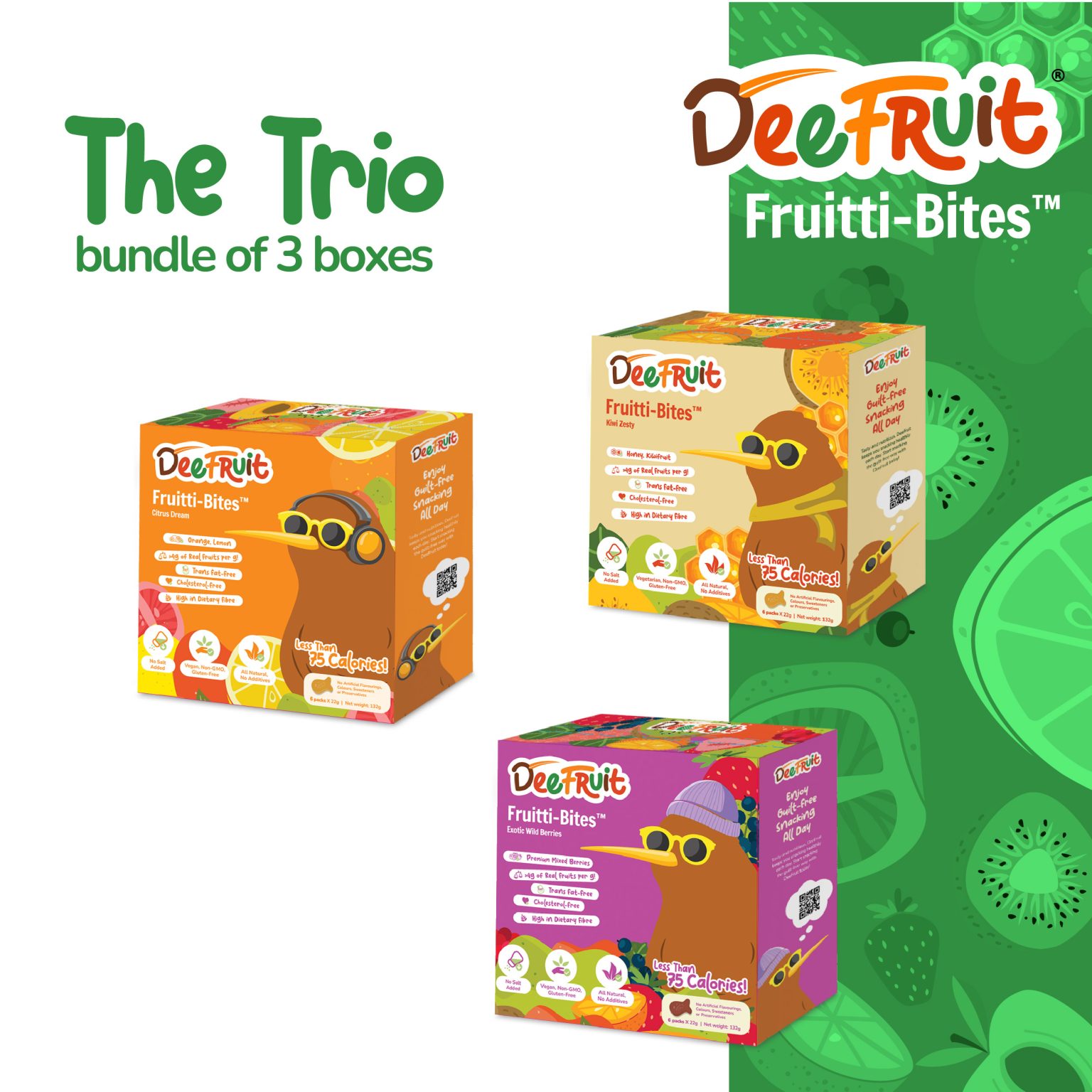 Bundle of 3 - DeeFruit Fruitti-Bites, Mix Flavours - The Trio | Vitamin SG